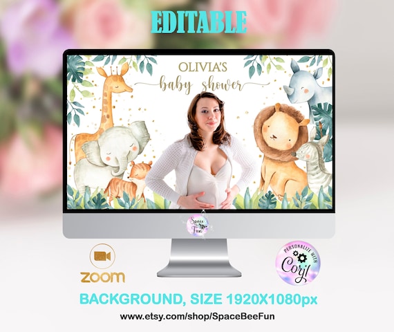 Zoom Background Baby shower Safari Virtual baby shower Decorations Zoom ...