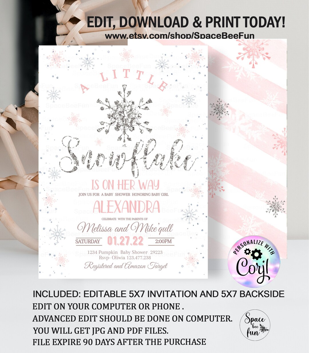 Editable Snowflake Baby Shower Invitation Theme A Little - Etsy