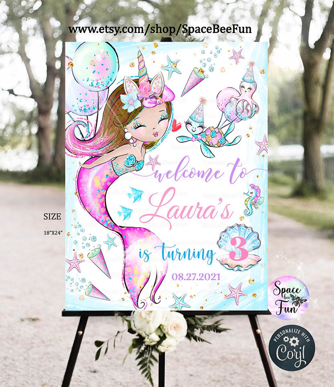 Editable Mermaid Birthday Welcome Sign, Mermaid Welcome Sign, Printable ...