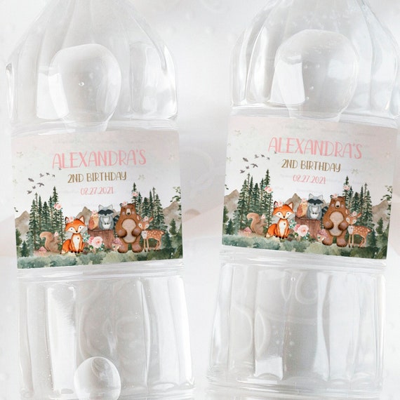 EDITABLE Woodland Bottle labels Birthday Girl Wild One Decorations ...