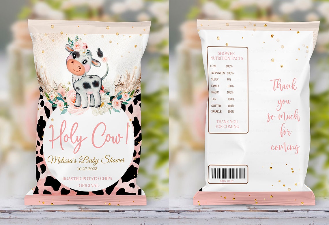 EDITABLE Chips Bag Label Baby Shower Holy Cow Girl Cow Chips - Etsy