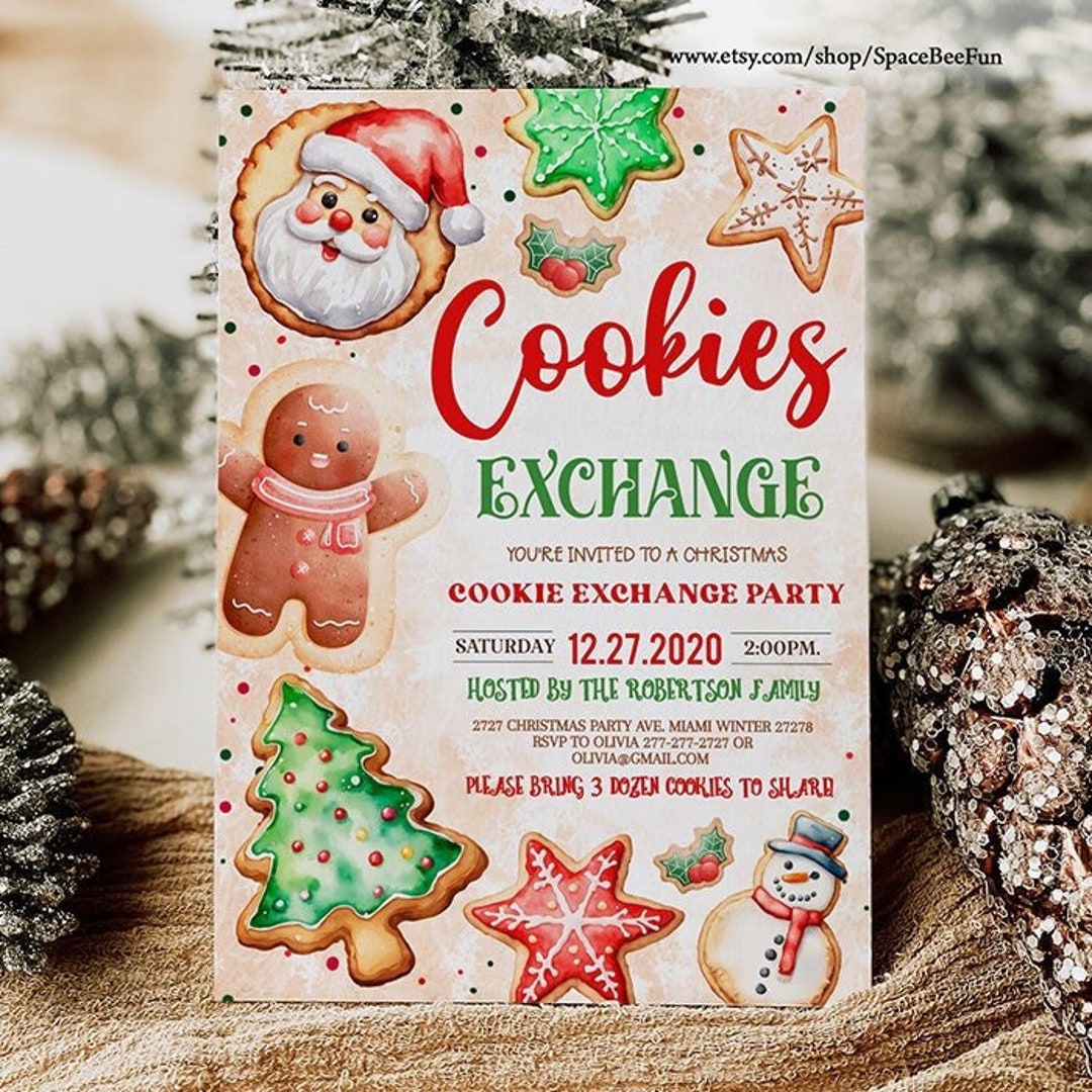 Editable Christmas Cookie Exchange Invitation Template Holiday Cookie ...