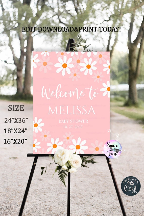 Editable Daisy Baby Shower Welcome sign Decorations centerpiece Boho ...