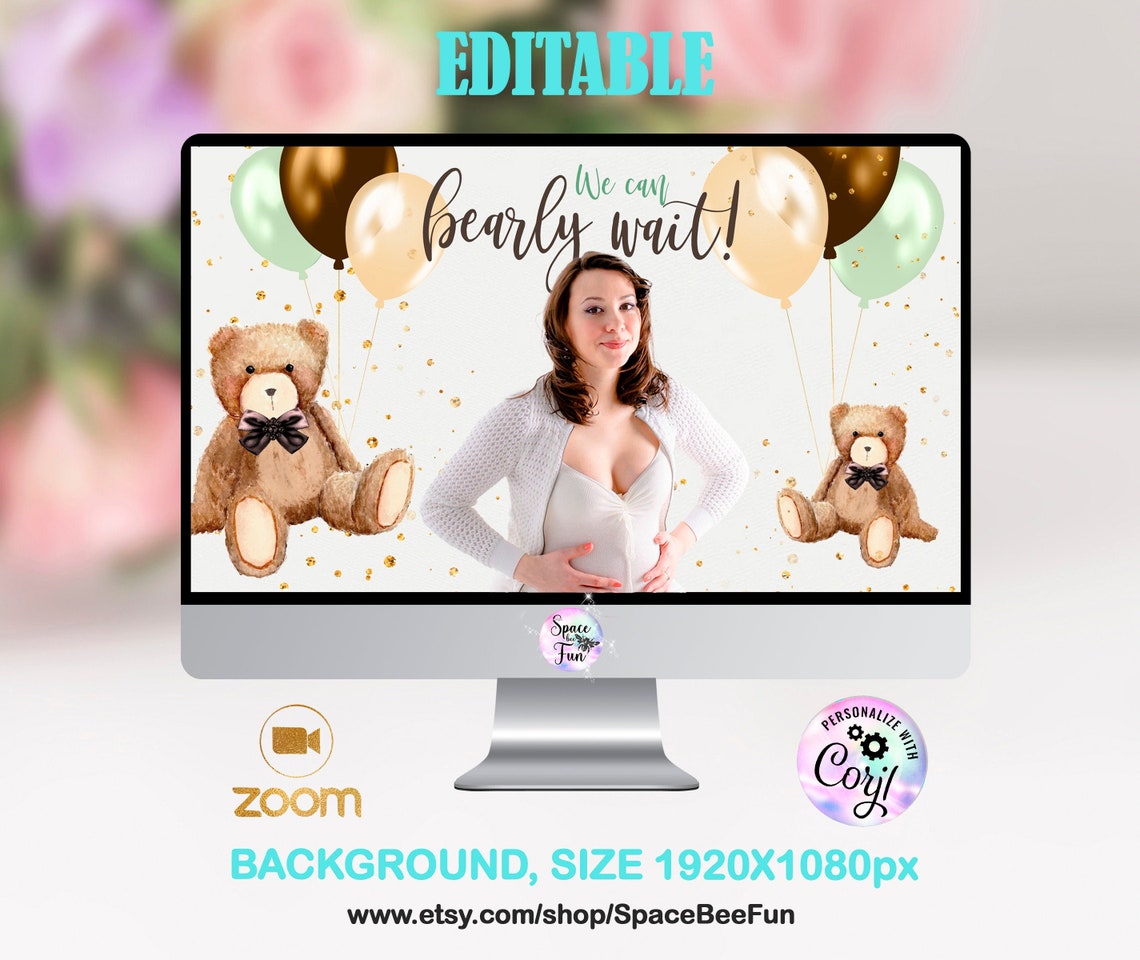 EDITABLE Zoom Background Baby Shower Teddy Bear Virtual Baby - Etsy