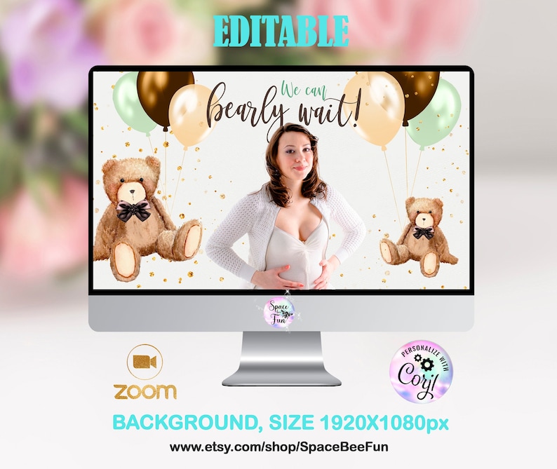 EDITABLE Zoom Background Baby Shower Teddy Bear Virtual Baby - Etsy