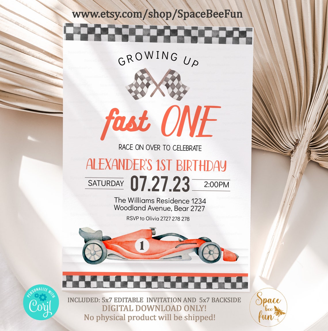 Fast One Race Car 1st Birthday Invitation Race Car 1st - Etsy