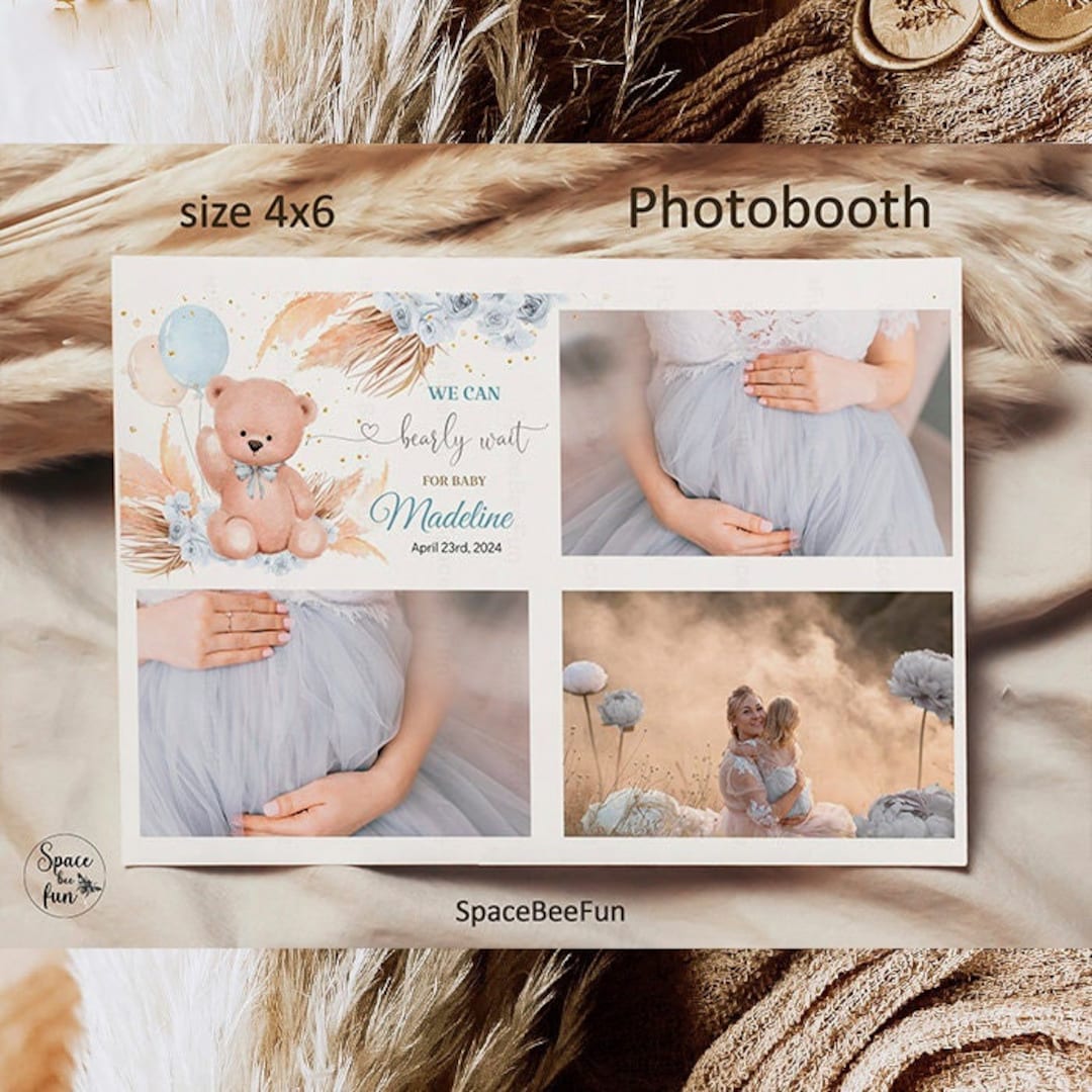Teddy Bear Baby Shower BOY Photobooth Template Boho Pampas Grass Photo ...