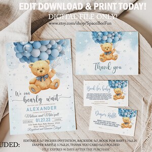 Editable Teddy Bear Baby Shower Invitation Bundle, With Teddy Bear Boy ...