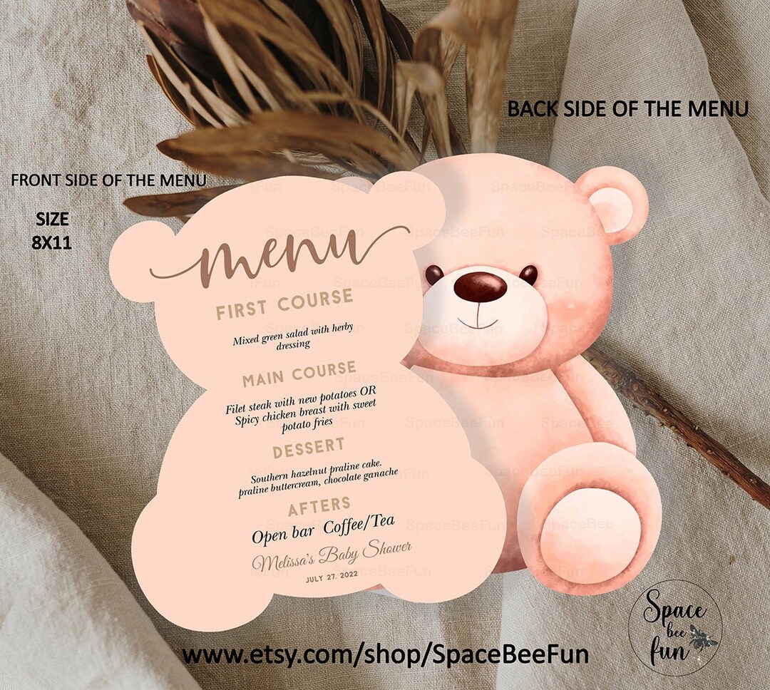 Editable Teddy Bear Baby Shower Birthday Menu Boy 1st Birthday Bear ...