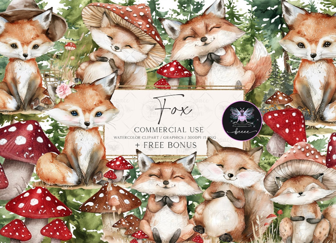 Woodland Animals Watercolor Clipart, Fox Forest Animals Clipart Baby ...