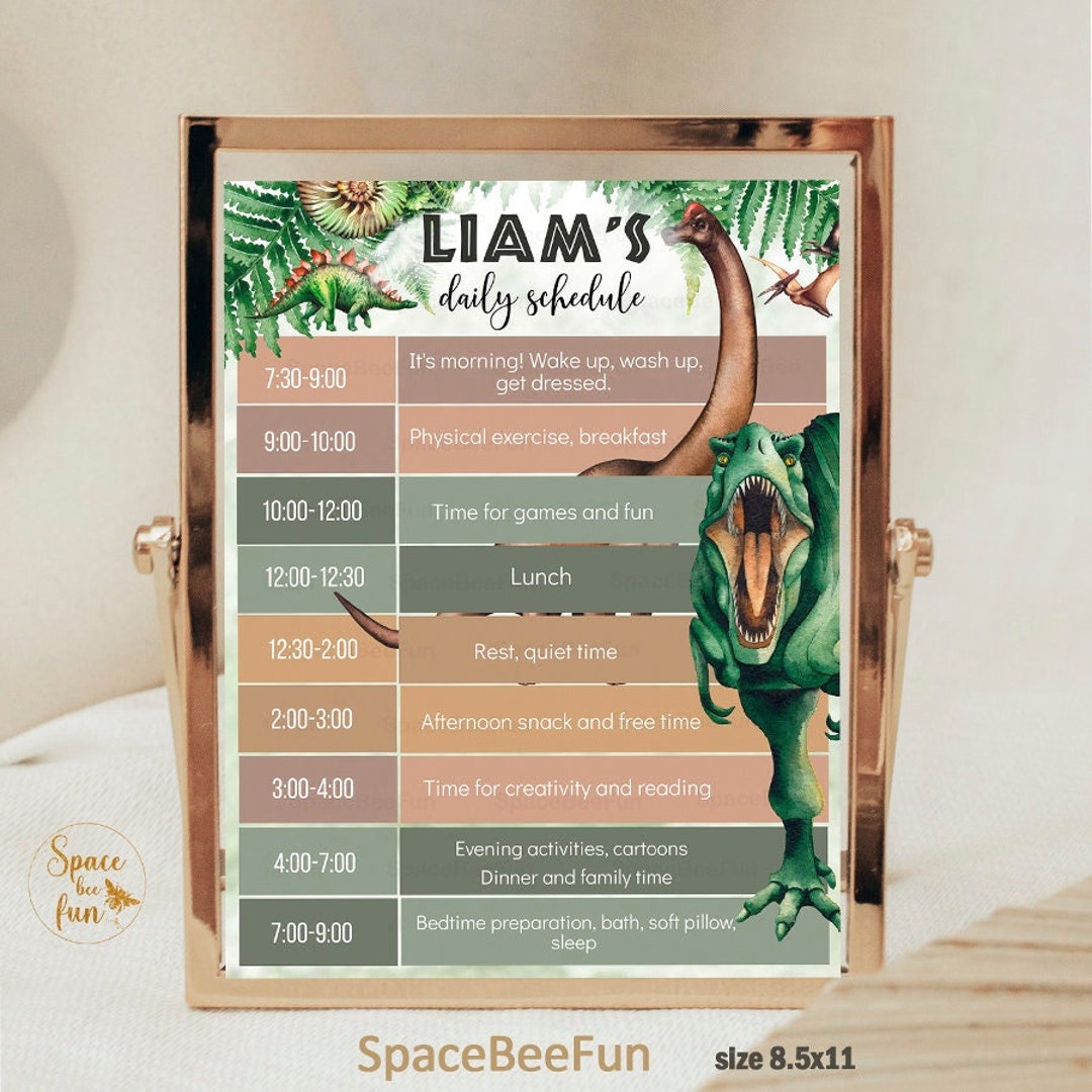 Kids Daily Schedule DINOSAUR Schedule School Sign Dino Daily Routine ...