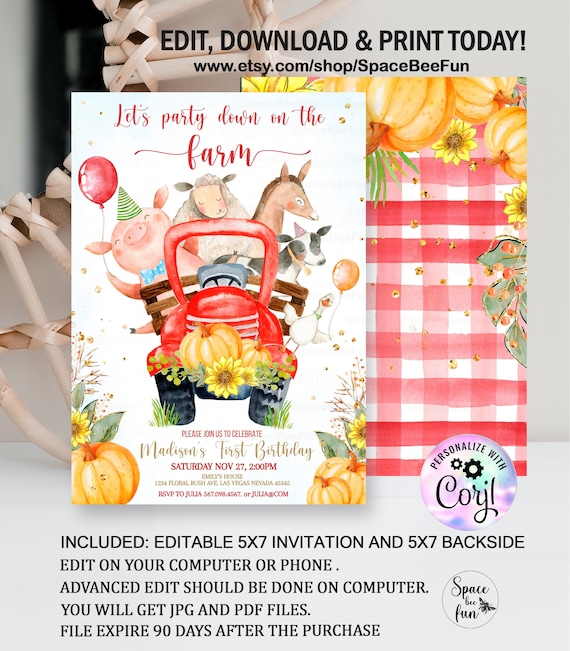 EDITABLE Pumpkin Farm Birthday Party Invitation Fall Farm | Etsy