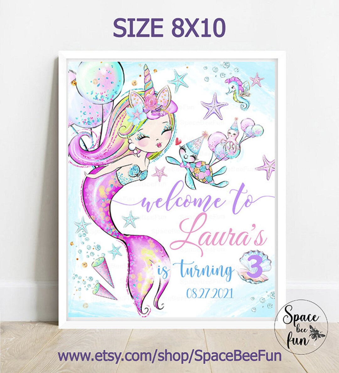 Editable Mermaid Birthday Welcome Sign, Mermaid Welcome Sign, Printable ...