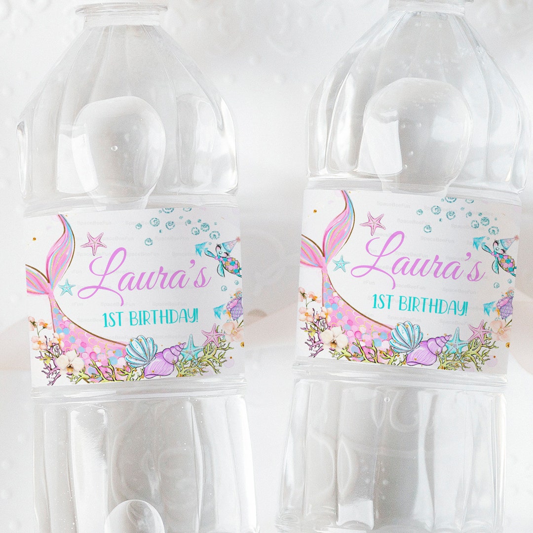 Editable Mermaid Birthday Bottle Label Instant Download Girl Pink ...