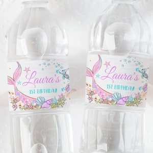 Editable Mermaid Birthday Bottle Label Instant Download Girl Pink ...