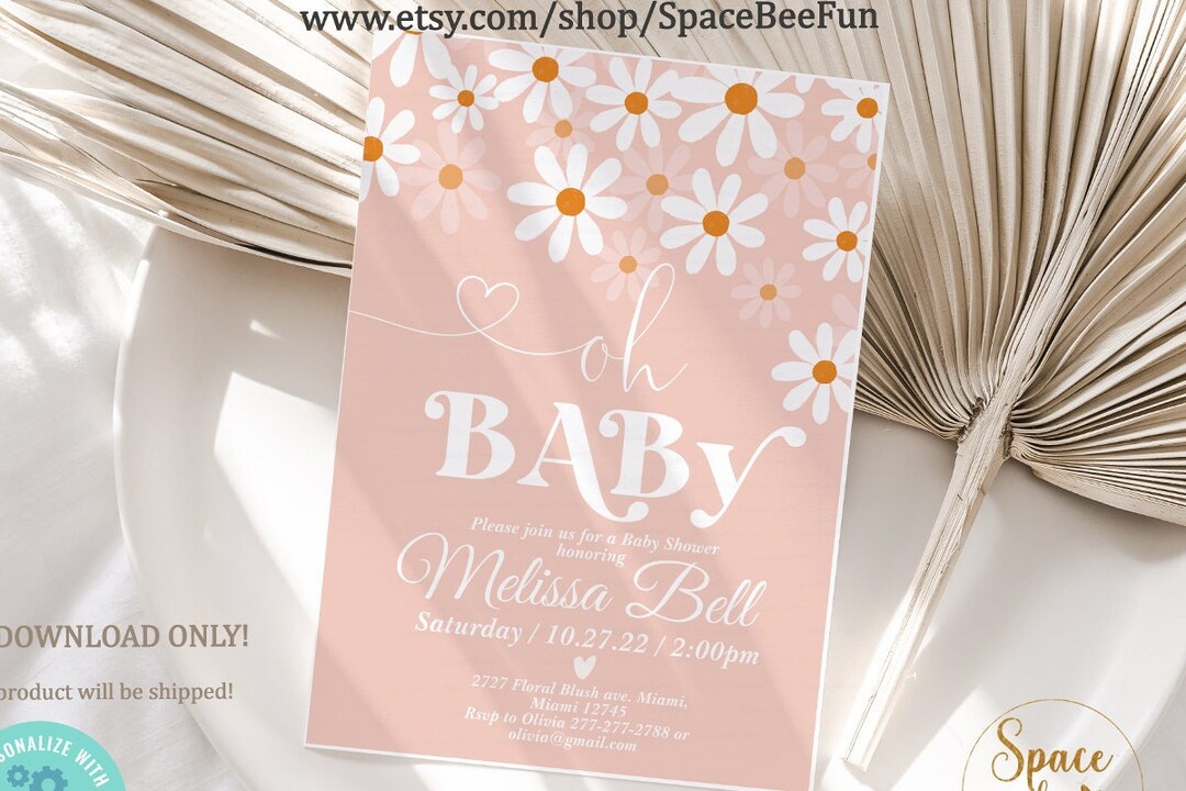 Editable Daisy Baby Shower Invitation Boho Retro Daisy Hippy Wild ...