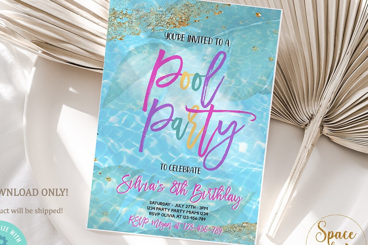 Editable Pool Party Invitation Tropical Party Pool Party - Etsy