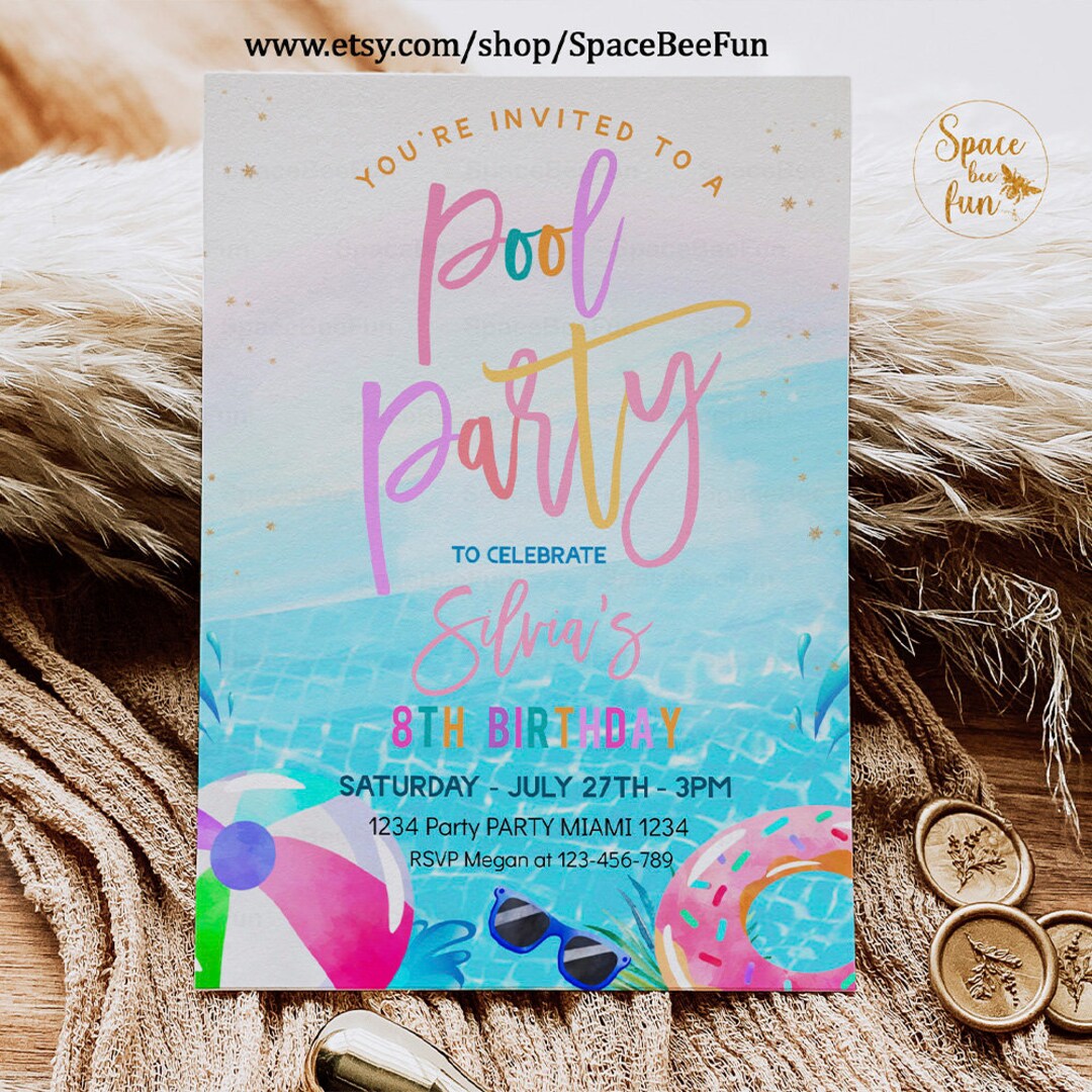 Pool Party Invitation Tropical Party Pool Party Invitation Swim Pool ...
