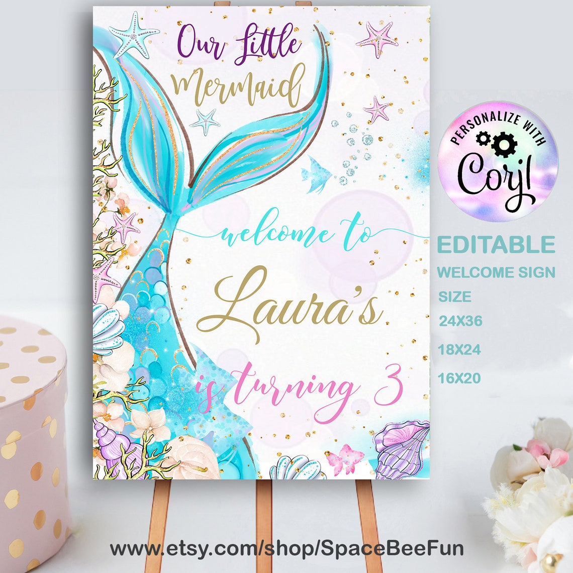 Editable Mermaid Birthday Welcome Sign Mermaid Welcome Sign - Etsy