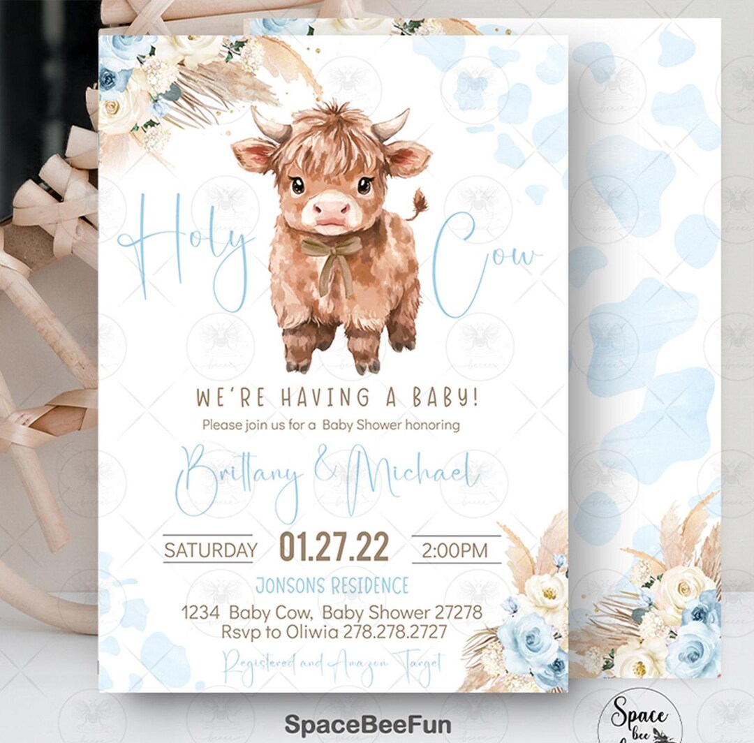 Highland Cow Invitation Holy Cow Baby Shower Boy We're Having a Baby ...