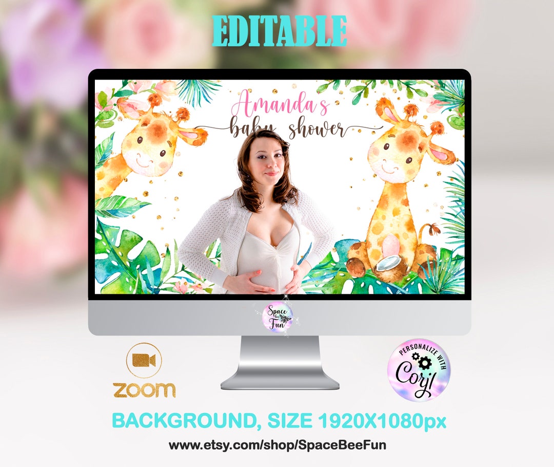 Zoom Background Baby Shower, Virtual Baby Shower Invites Giraffe ...