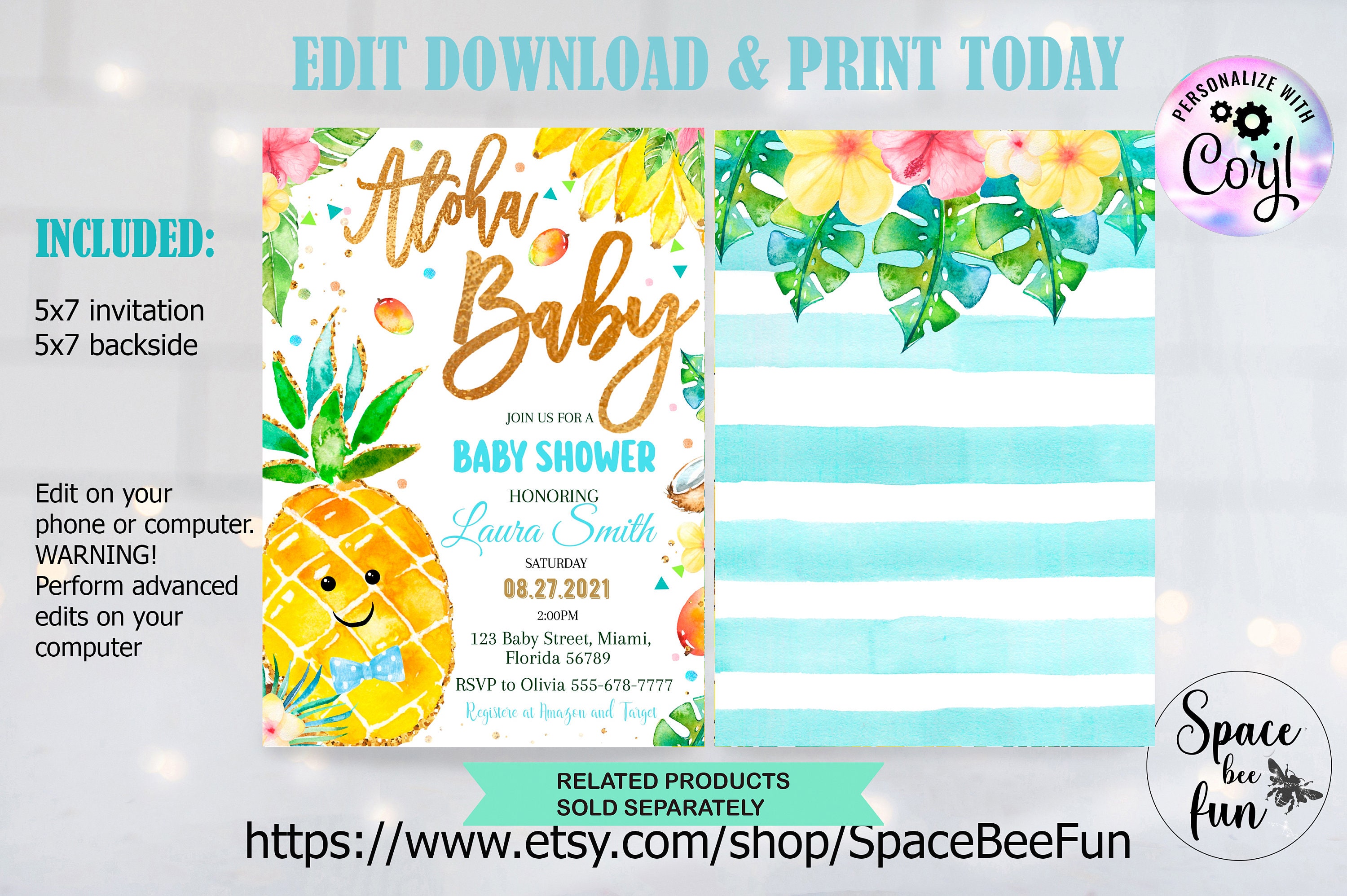 EDITABLE Aloha Baby Shower Favor Tags Aloha Baby Shower - Etsy