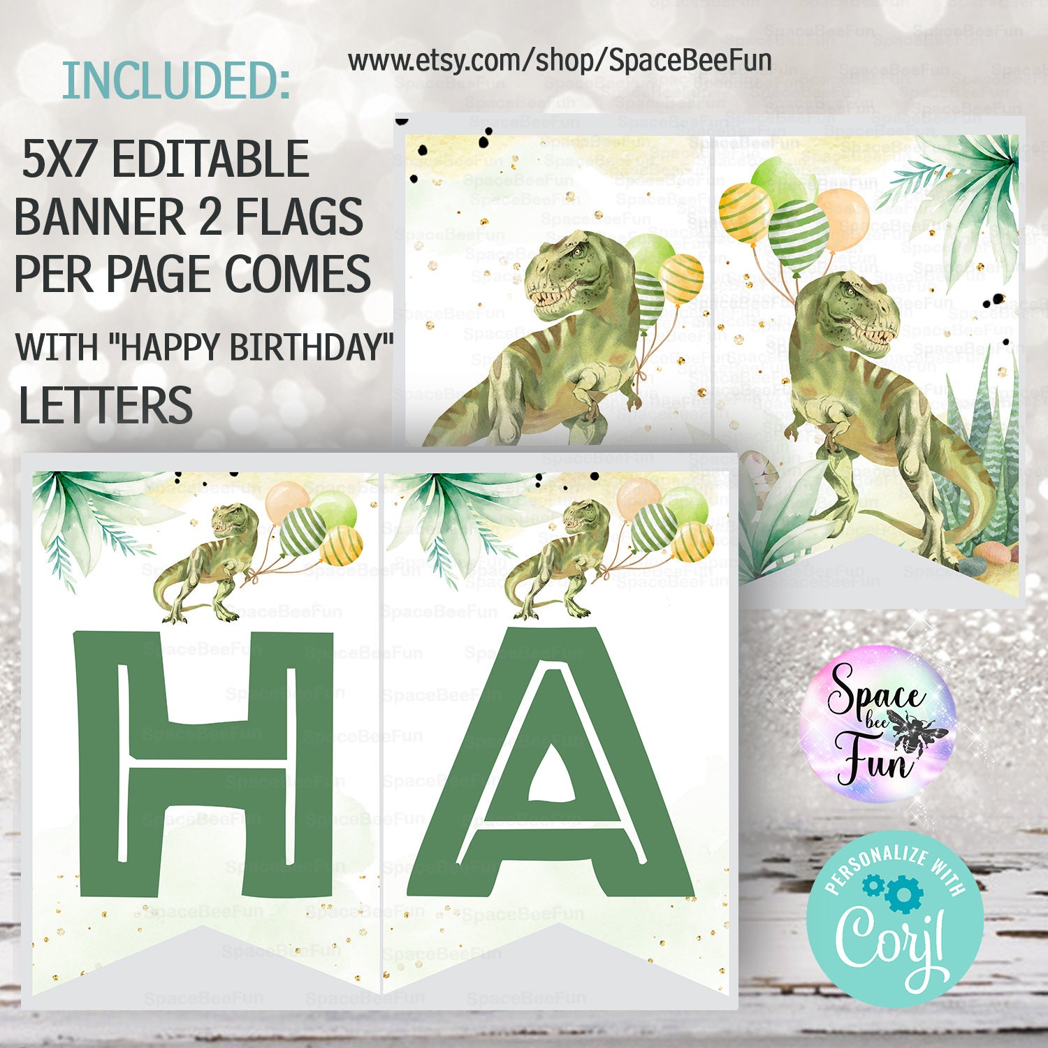 Editable Dinosaur Three Rex Banner Boy Dinosaur Party - Etsy