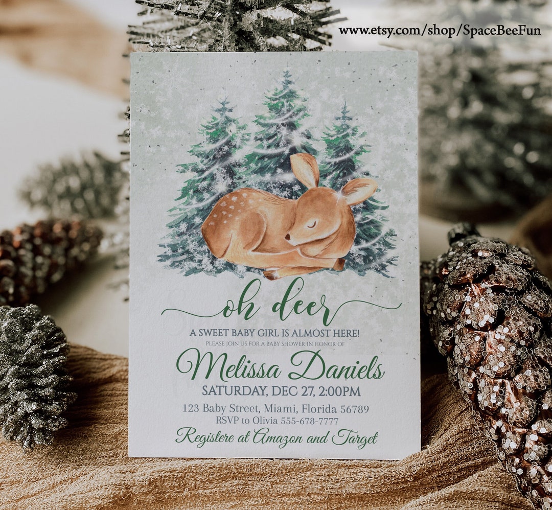 Editable Oh Deer Baby Shower Invitation Boy Deer Winter Deer Gender ...