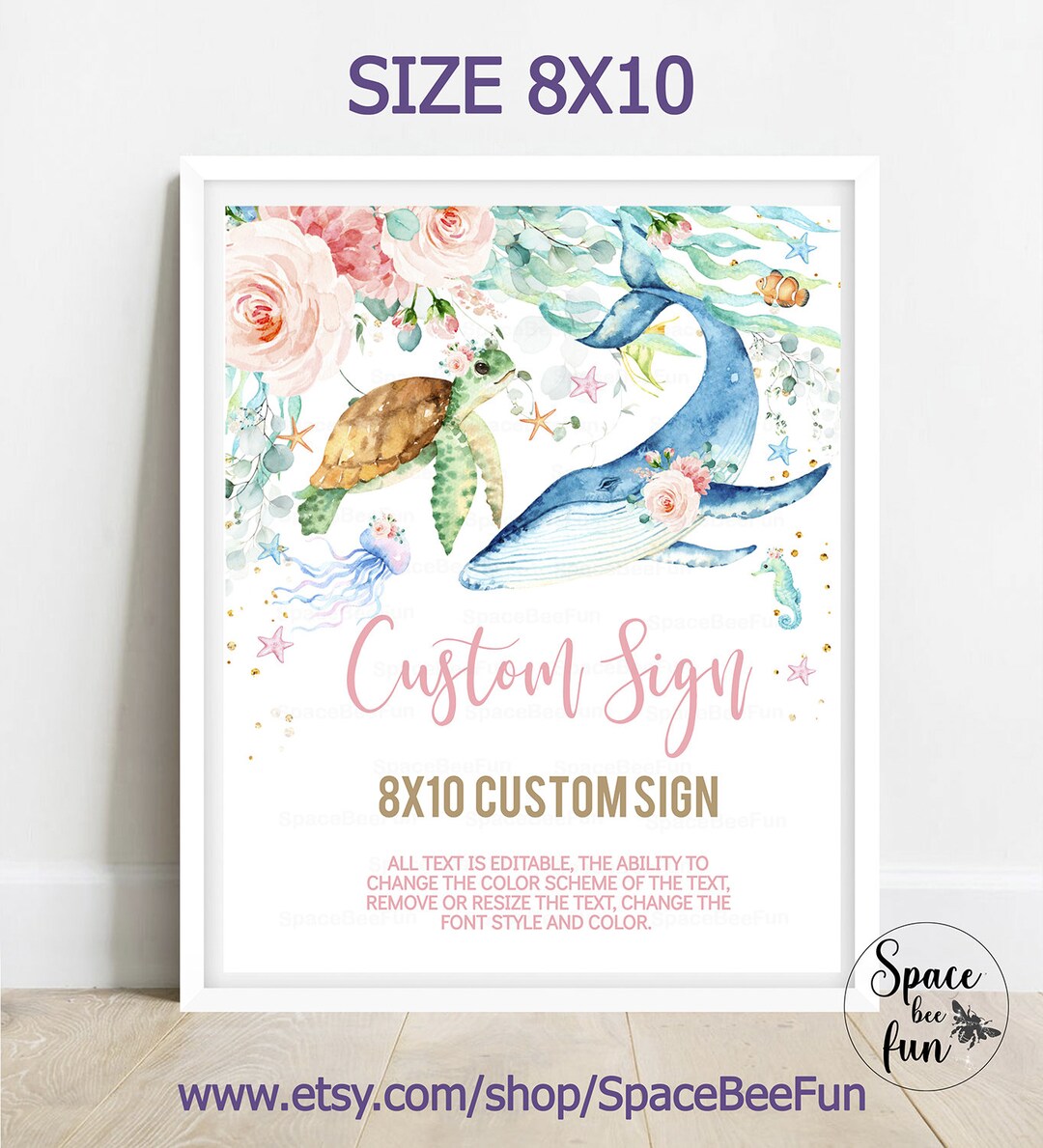 EDITABLE Under the Sea Welcome Sign Girl, Shark Ocean Birthday Sign ...