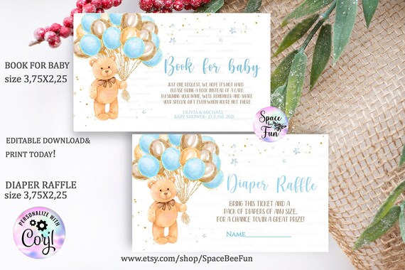 Editable Teddy Bear Baby Shower Book and Diaper Raffle - Etsy