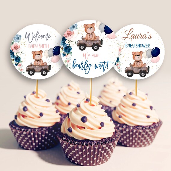 Editable Cupcake toppers Teddy Bear Baby Shower Favors Gift tags Favor ...