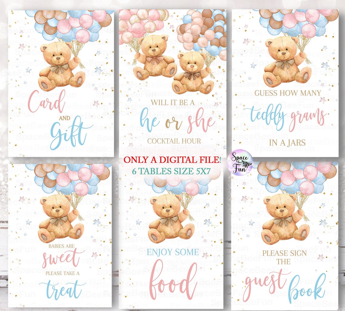 Teddy Bear Baby Shower Table Signs Cards and Gifts Teddy - Etsy