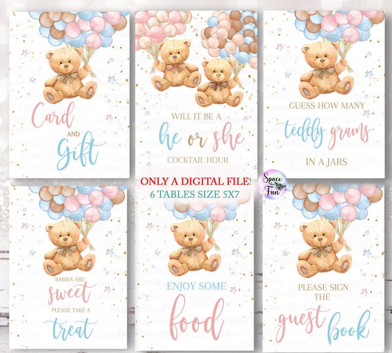 Teddy Bear Baby Shower Table Signs, Cards and Gifts, Teddy grams in a ...