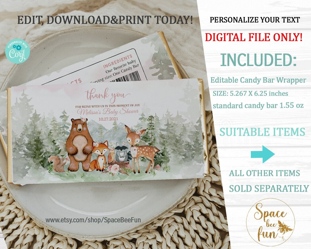 Woodland Animal Chocolate Bar Wrapper Template Candy Bar Wrapper Girl ...