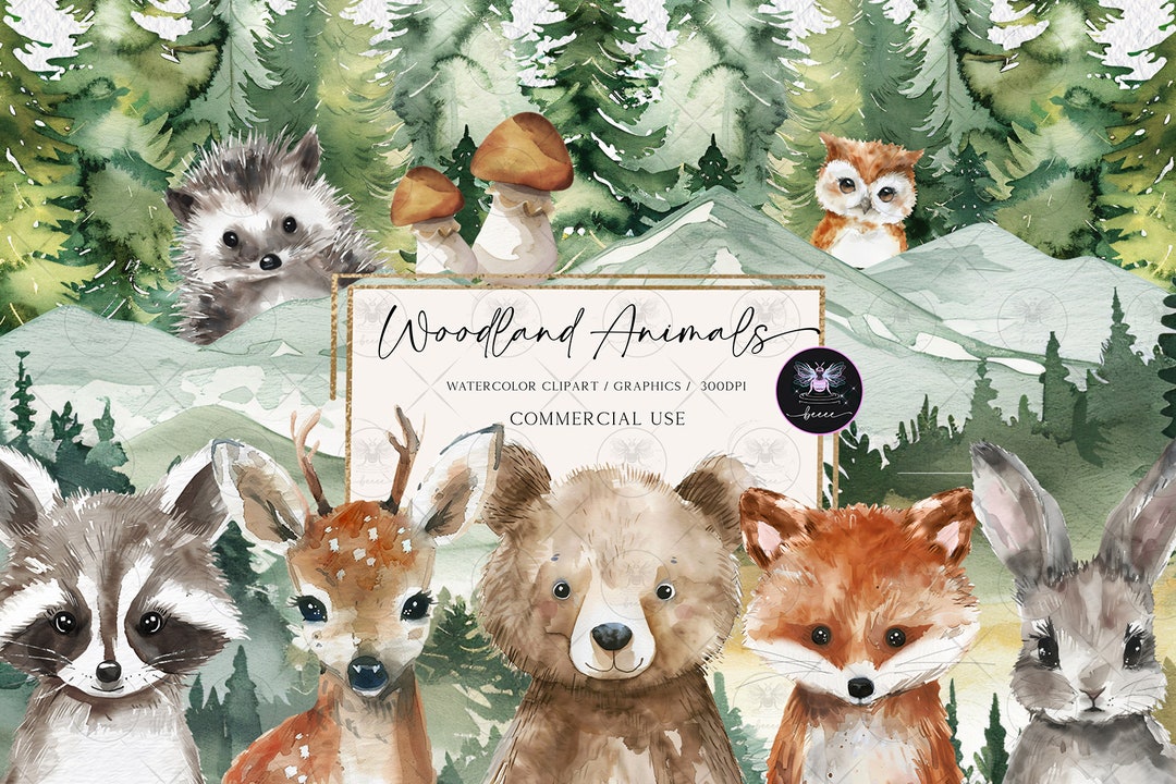 Woodland Animals Watercolor Clipart, Forest Animals Set Baby Shower ...