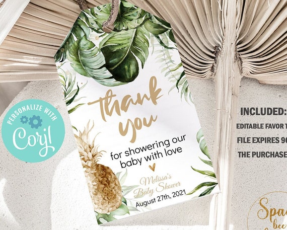 EDITABLE Aloha Baby Shower Thank you tag Tropical Summer Shower Favor ...