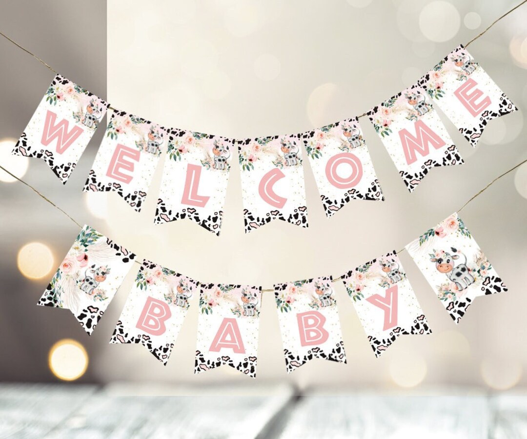 Cow Banner Girl, Holly Cow Banner Welcome Baby, Baby Shower Banner Cow ...