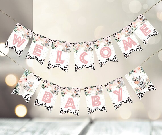 Cow Banner Girl, Holly Cow Banner Welcome baby, Baby shower banner cow ...