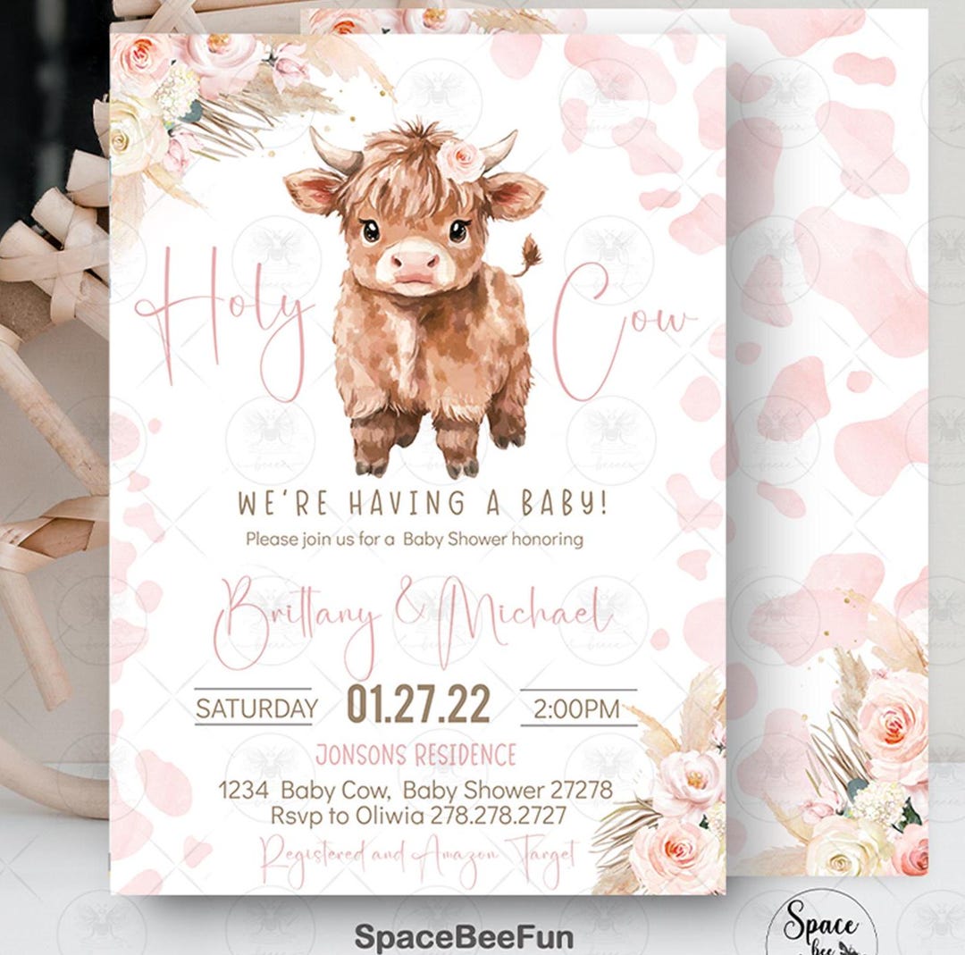 Highland Cow Invitation Holy Cow Baby Shower Girl We're Having a Baby ...