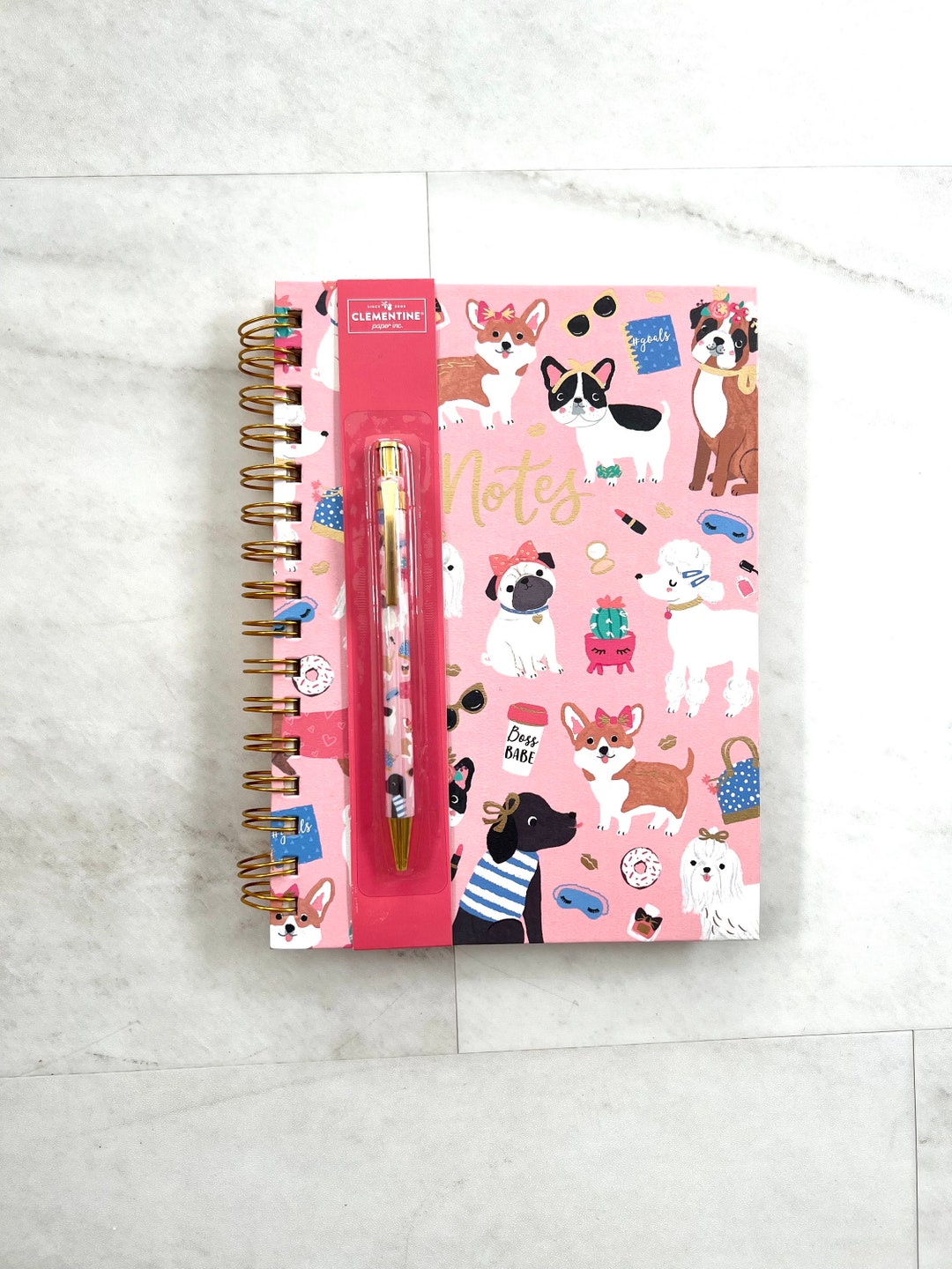 CLEMENTINE Notebook + Pen " Dogs" Journal 8.25L X 6W, 250 Pages, Hard ...