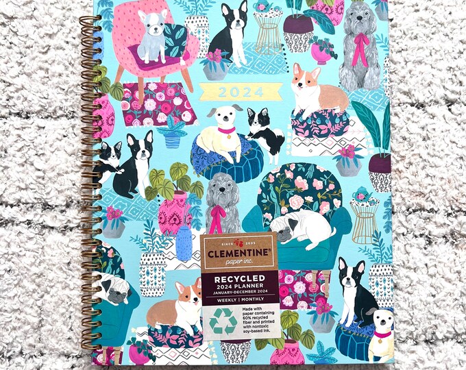 Dogs Planner 2024 CLEMENTINE, 10.75"l X 8.50"w, Hard Cover, Spiral ...