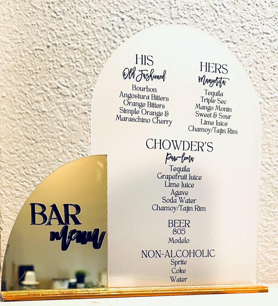 Bar Menu, Gold Bar Sign, Wedding Bar Sign, Acrylic Bar Sign - Etsy