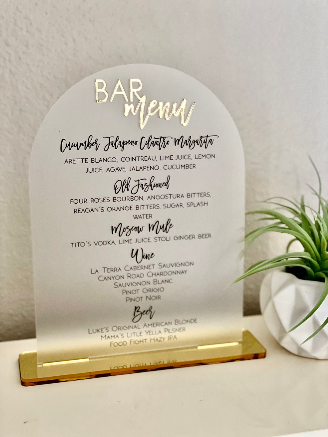 Custom Acrylic Bar Menu - Etsy