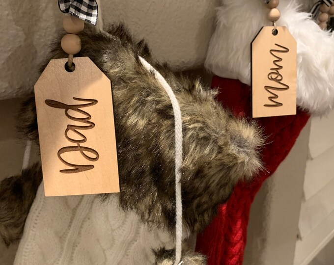 Christmas Stocking Name Tags, Custom Wooden Holiday Name Labels for ...