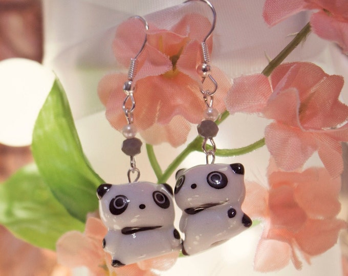Kawaii Panda Dangle Earrings, Cute Panda Dangling Earrings, Cute ...