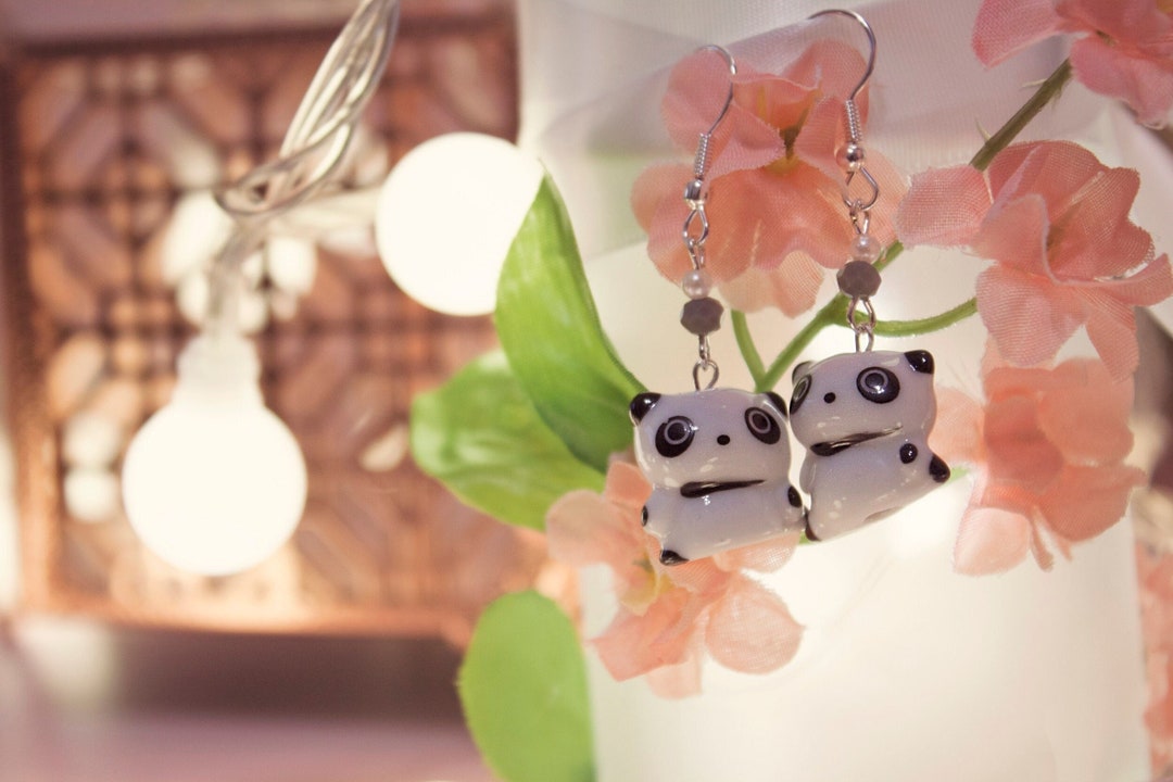 Kawaii Panda Dangle Earrings, Cute Panda Dangling Earrings, Cute ...