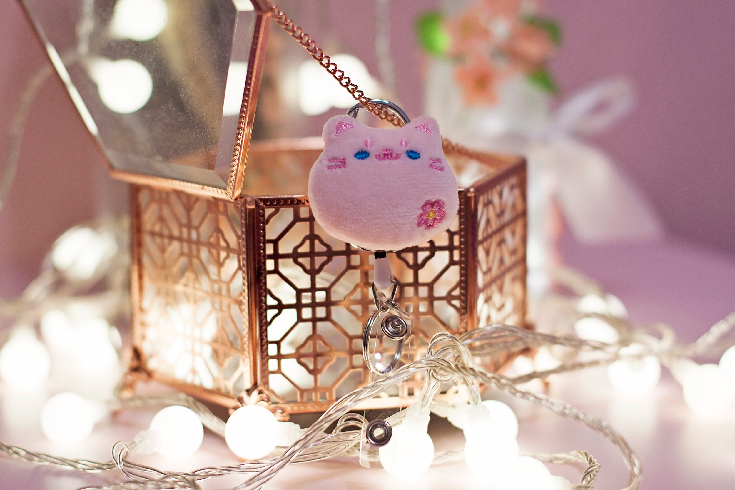 Cute Plush Sakura Neko Reel/badge Reel/nurse Badge/badge Holder/id ...