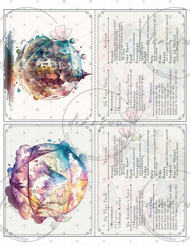 Digital-on Your Turn Dnd Cheat Sheet, Dnd New Player Cheat Sheet, D&D ...