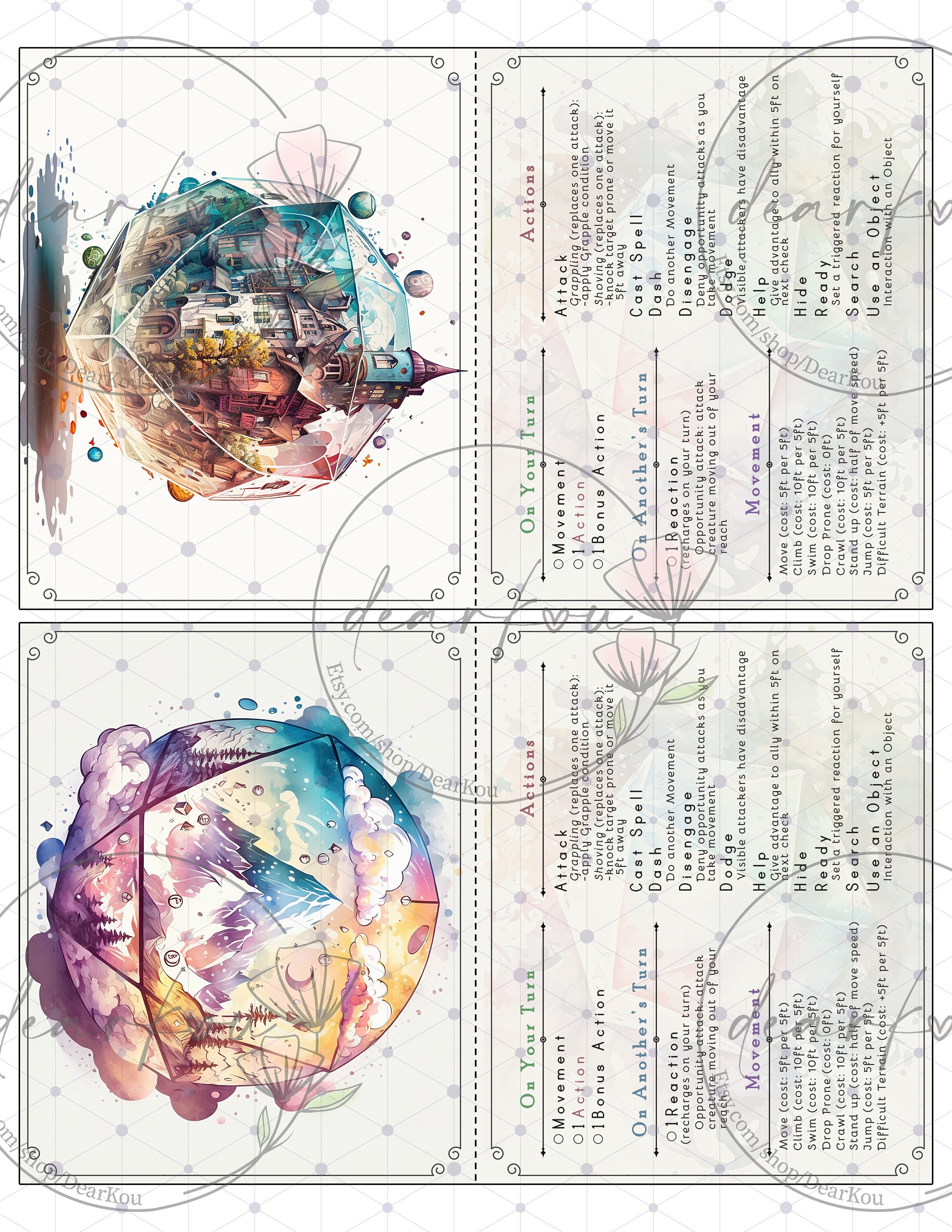 Digital-on Your Turn Dnd Cheat Sheet, Dnd New Player Cheat Sheet, D&D ...