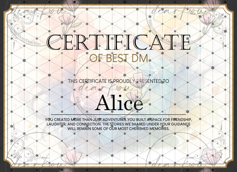 Dnd Custom DM Certificate of Excellence, Personalized Dungeon Master ...